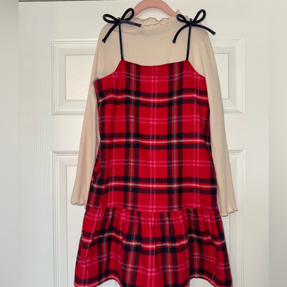 Old Navy | Dresses | Girls Red Plaid Dress With Cream Long Sleeves Bow ...